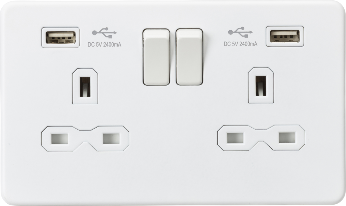 KNIGHTSBRIDGE MATT WHITE SCREWLESS Switches & Sockets WHITE Inserts ...