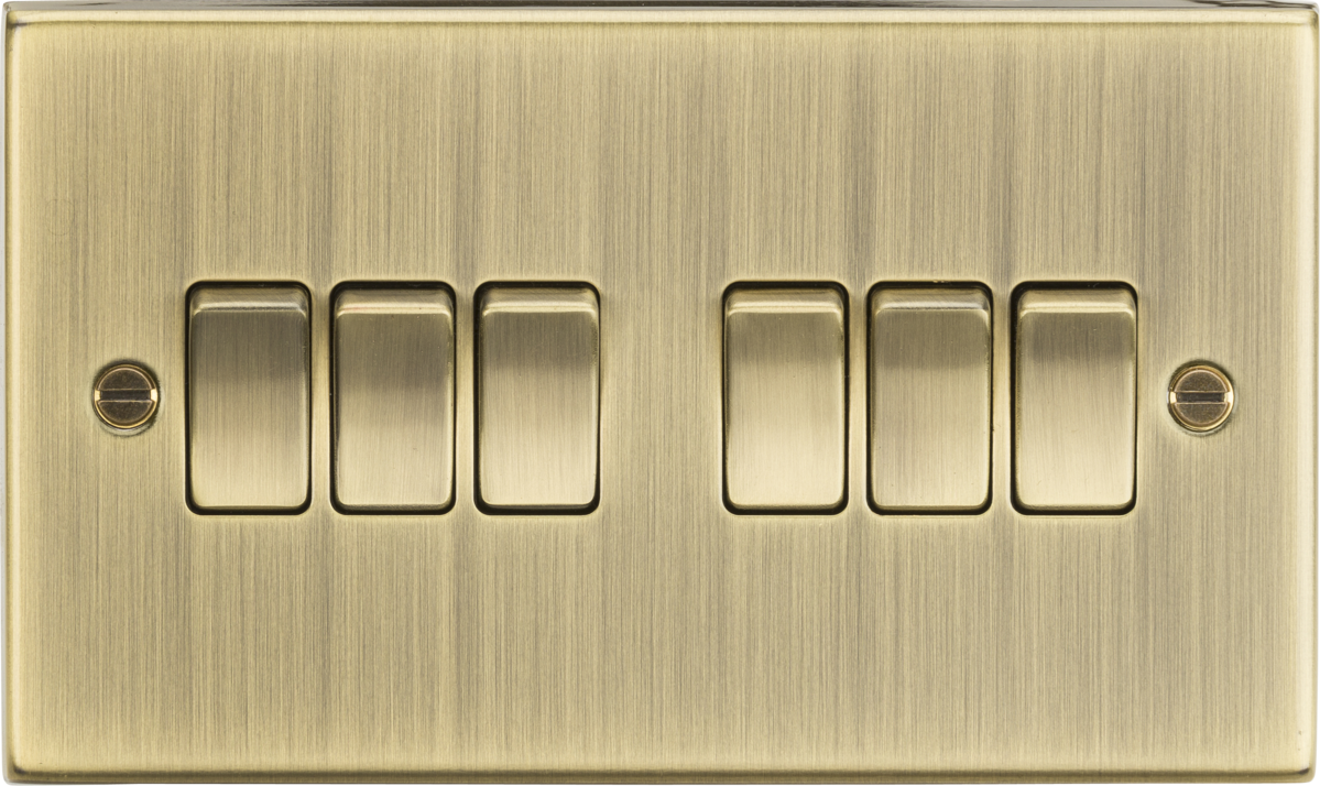 KNIGHTSBRIDGE ANTIQUE BRASS SQUARE EDGE Switches & Sockets BLACK Insert ...