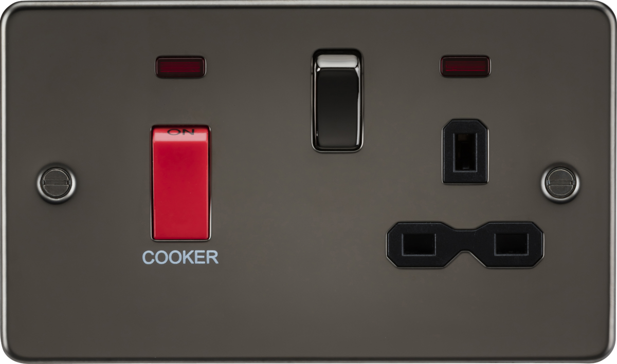 KNIGHTSBRIDGE GUNMETAL FLAT PLATE Switches & Sockets BLACK Insert + USB ...