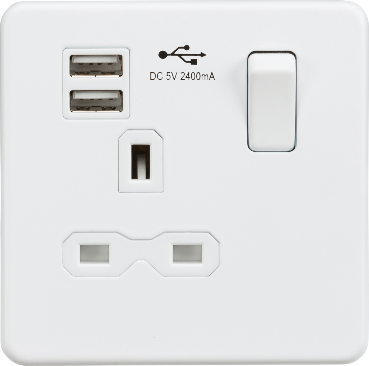 KNIGHTSBRIDGE MATT WHITE SCREWLESS Switches & Sockets WHITE Inserts ...