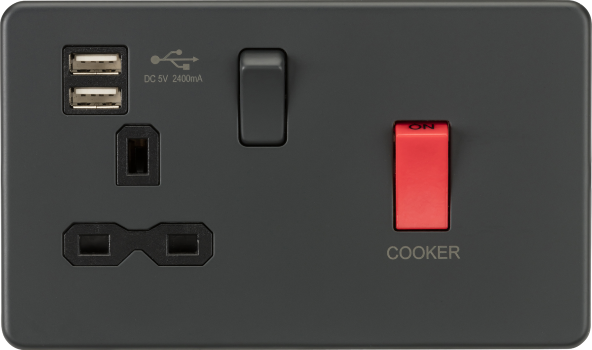 KNIGHTSBRIDGE ANTHRACITE SCREWLESS Switches & Sockets BLACK Insert ...